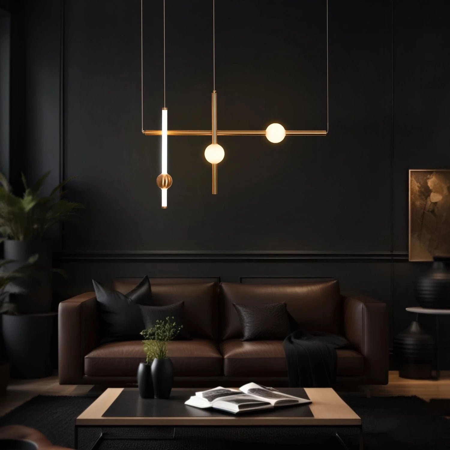 Modern Geometric Gold Chandelier | 3-Color LED Pendant Light – Harold ...