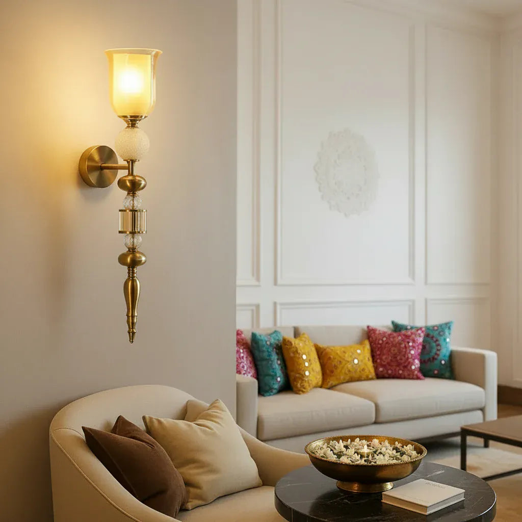 Elysian Spire Wall Light – Luxury Amber & Smoke Glass Designer Wall ...