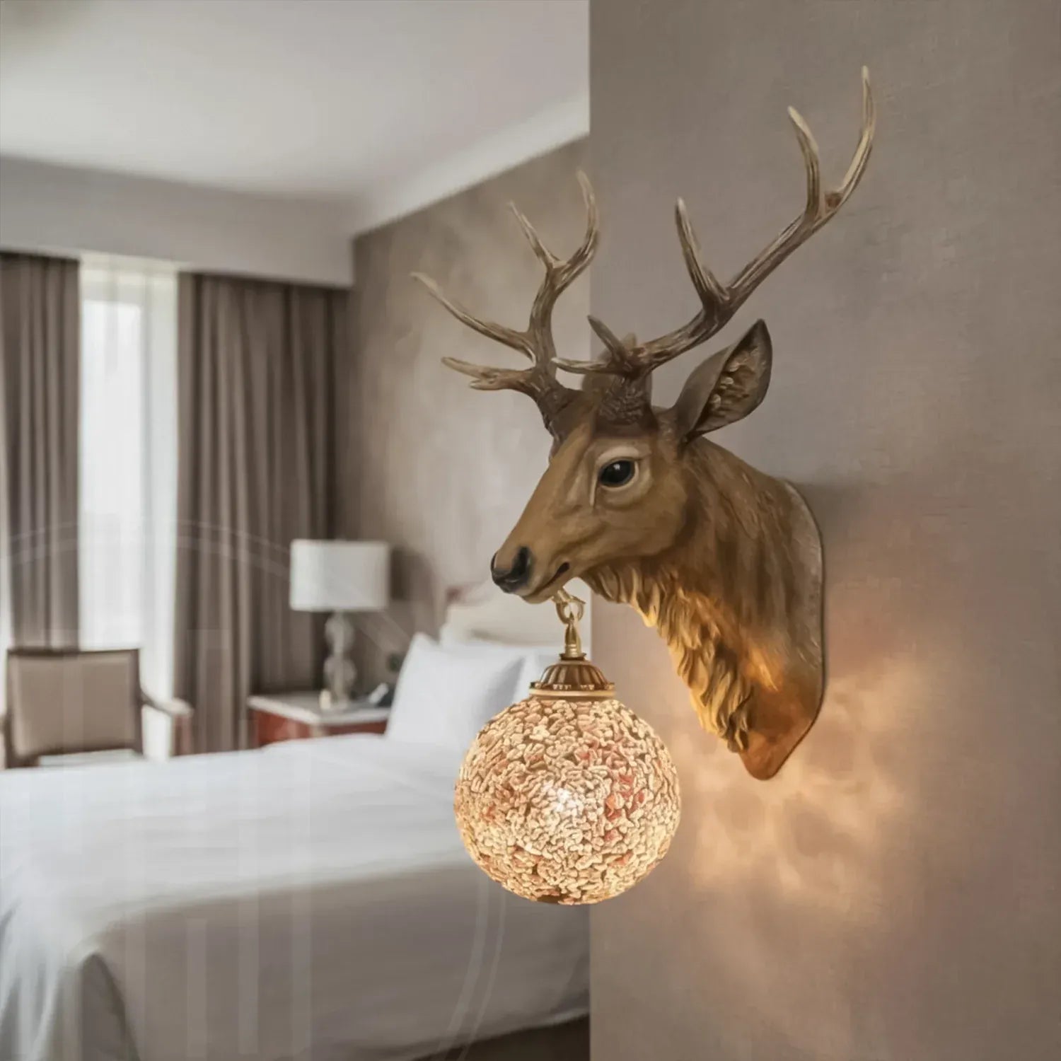 Deer Wall Light – Rustic Resin Antler Lamp with Glass Globe – Harold ...
