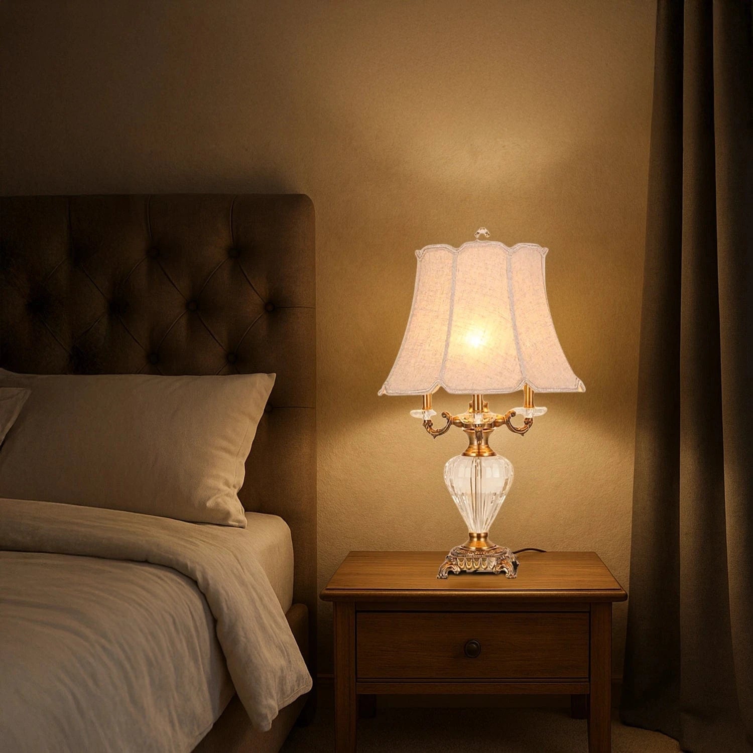 Victorian Charm Table Lamp – Glass Base with Fabric Shade – Harold ...