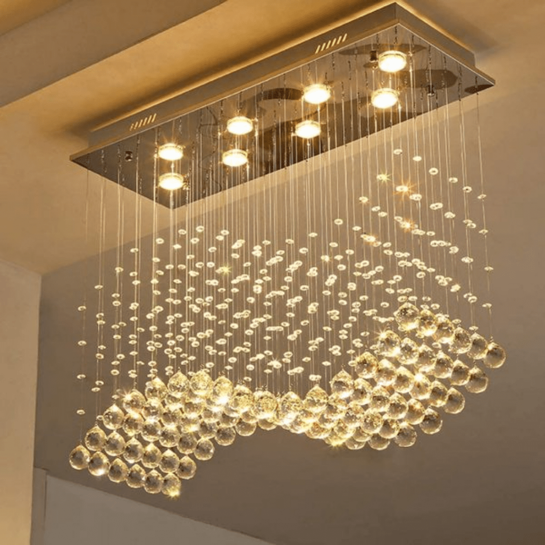 Rectangular Raindrop Wave Crystal Chandelier – Harold Electricals